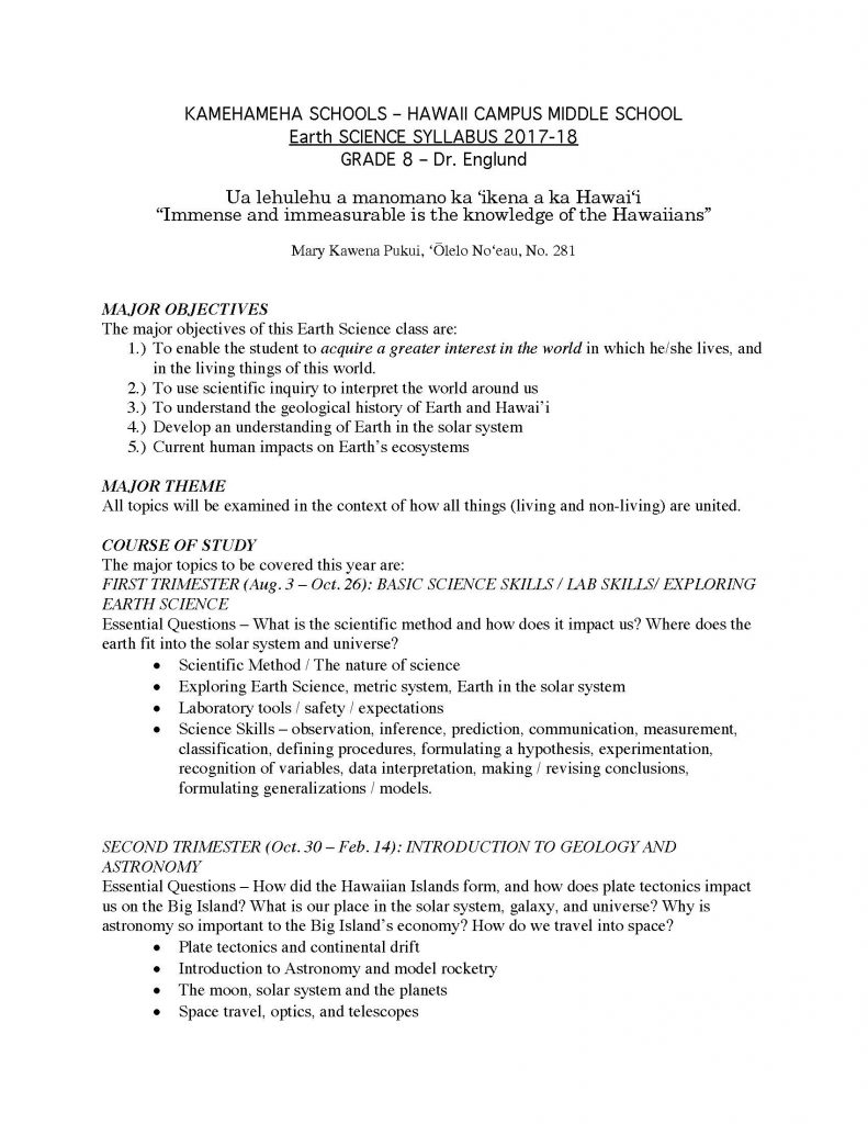 Syllabus - 8th Grade Science8th Grade Science